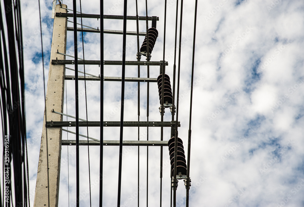 Giant high voltage electric poles and line and ceramic spool insulator ...