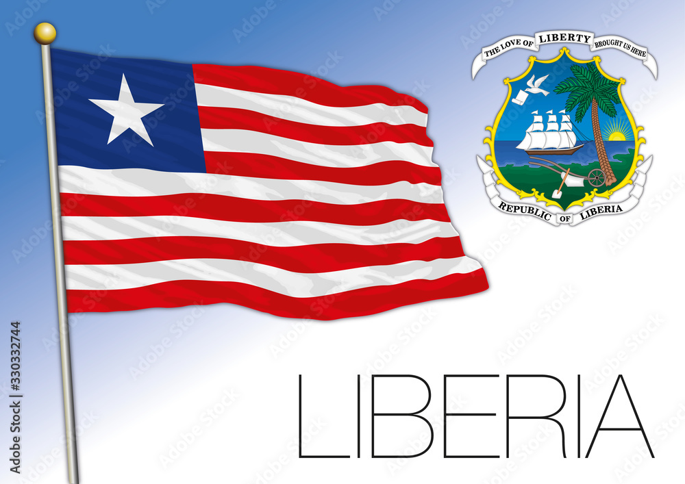 Liberia official national flag and coat of arms, Africa, vector ...