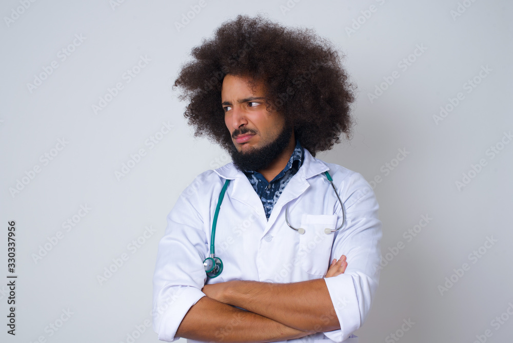 Closeup portrait displeased pissed off angry grumpy pessimistic doctor ...