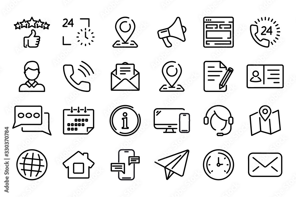 Set of simple Contact us icons for web and mobile app. Social Media ...