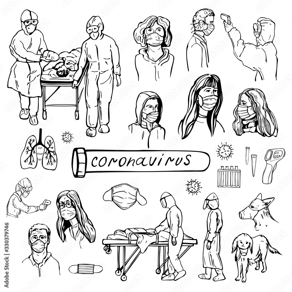 Coronavirus set. Vector sketch illustration Stock Vector | Adobe Stock