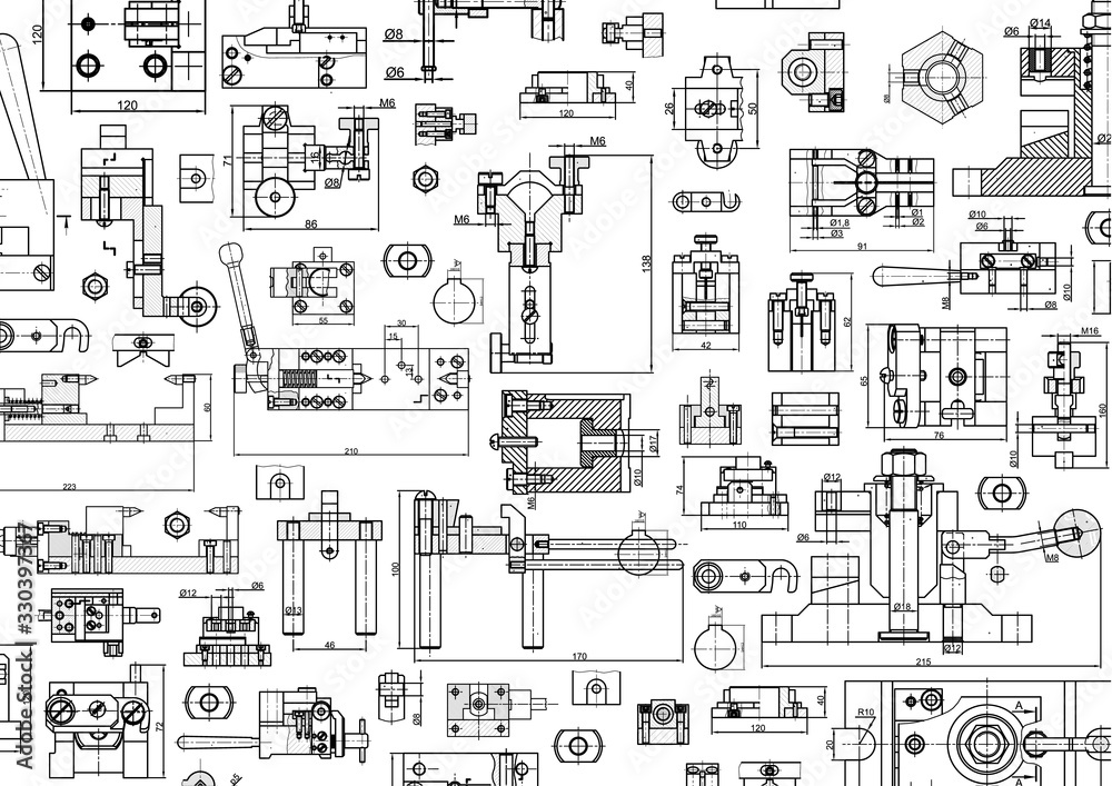 Engineering backgrounds. Mechanical engineering drawings. Cover. Banner ...