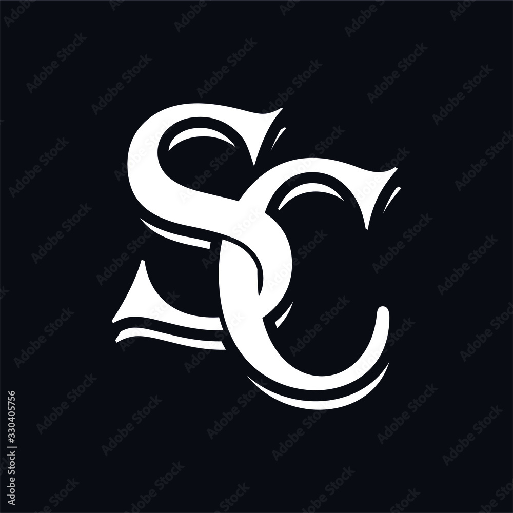 Initial letter SC logo template with overlap vintage font in flat ...