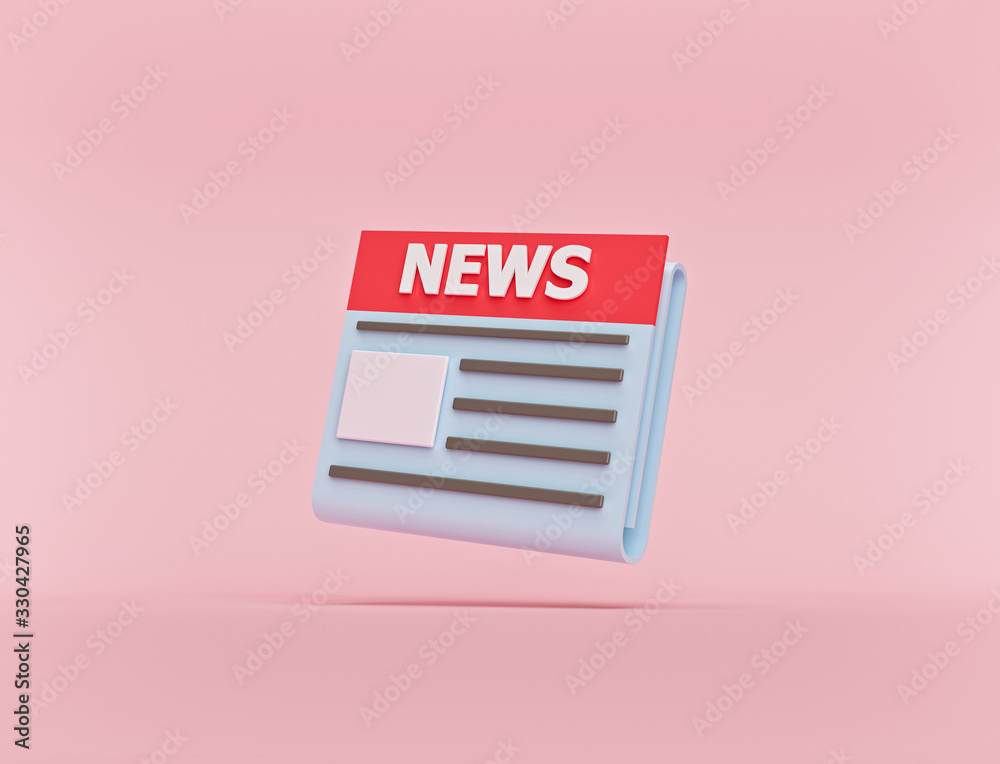 cartoon style minimal newspaper icon isolated on pastel pink background ...
