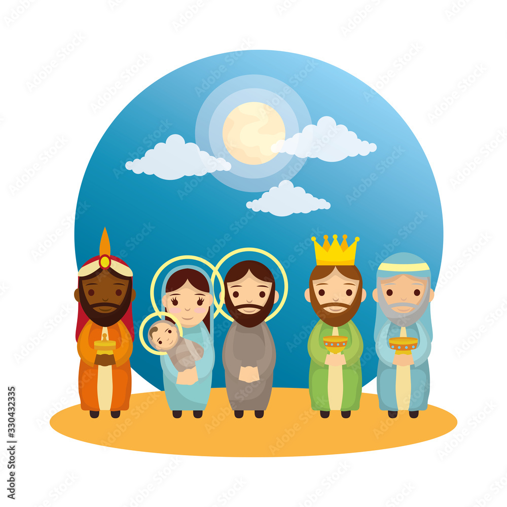 cute holy family and wize men manger characters Stock Vector | Adobe Stock