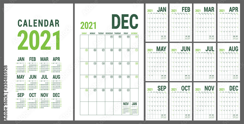 Calendar 2021. English calender template. Vector grid. Office business ...