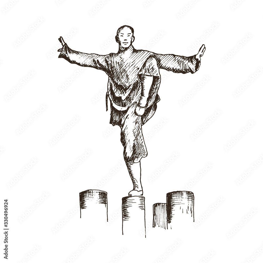 Shaolin Monk Standing in Fighting Pose Vector Illustration Stock Vector ...