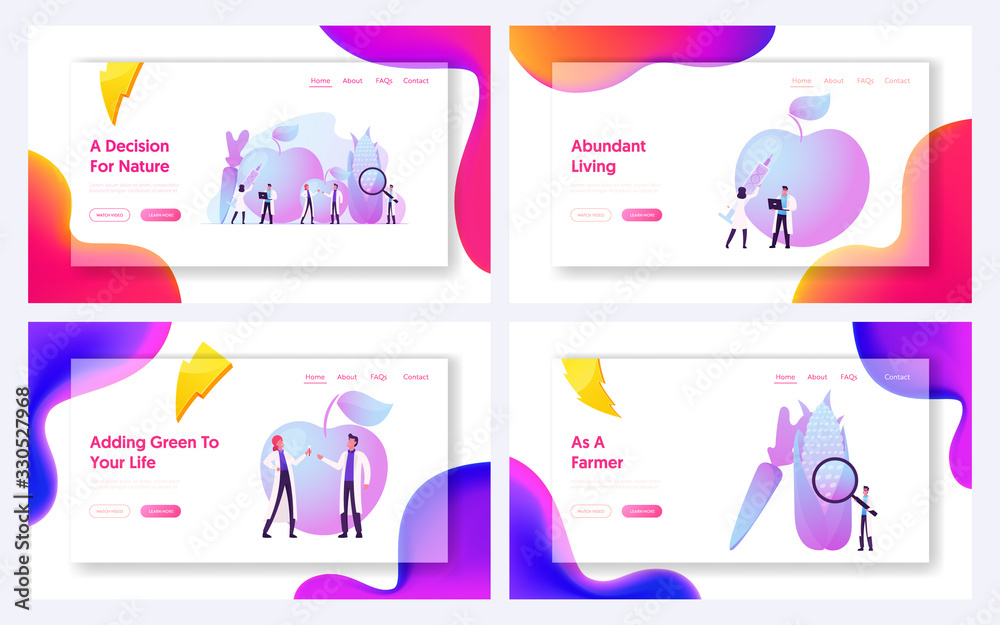 Agricultural Genetics Landing Page Template Set. Laboratory Exploring ...