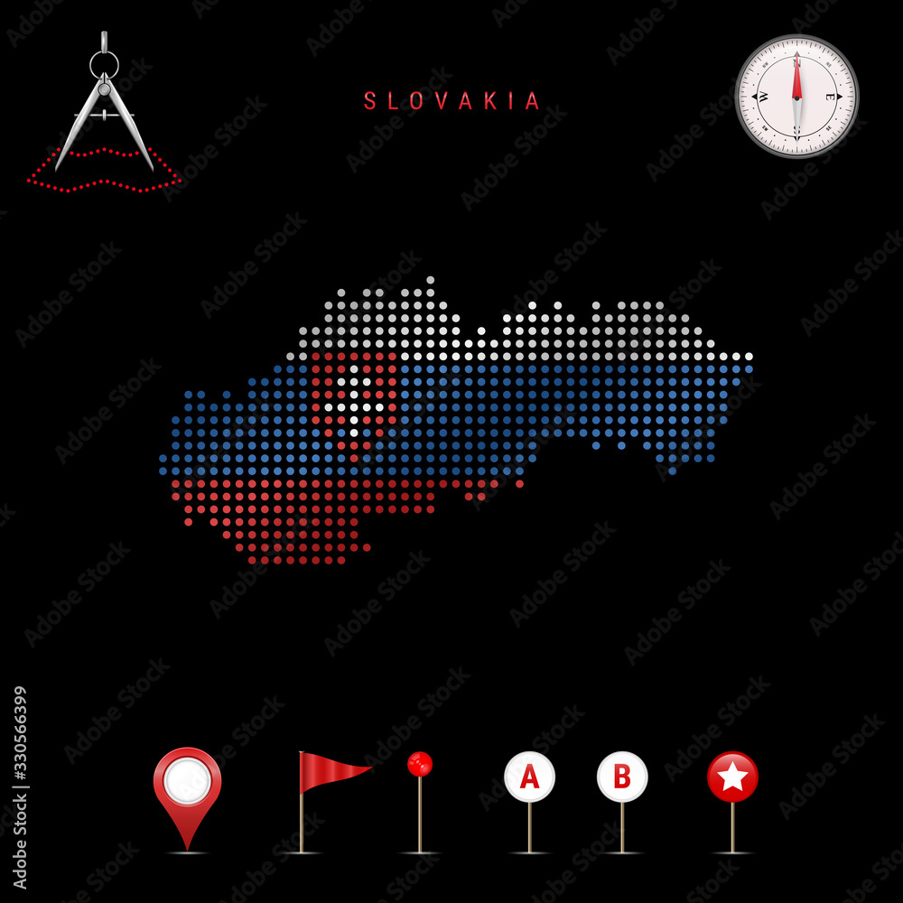 Dotted vector map of Slovakia painted in the national flag colors ...