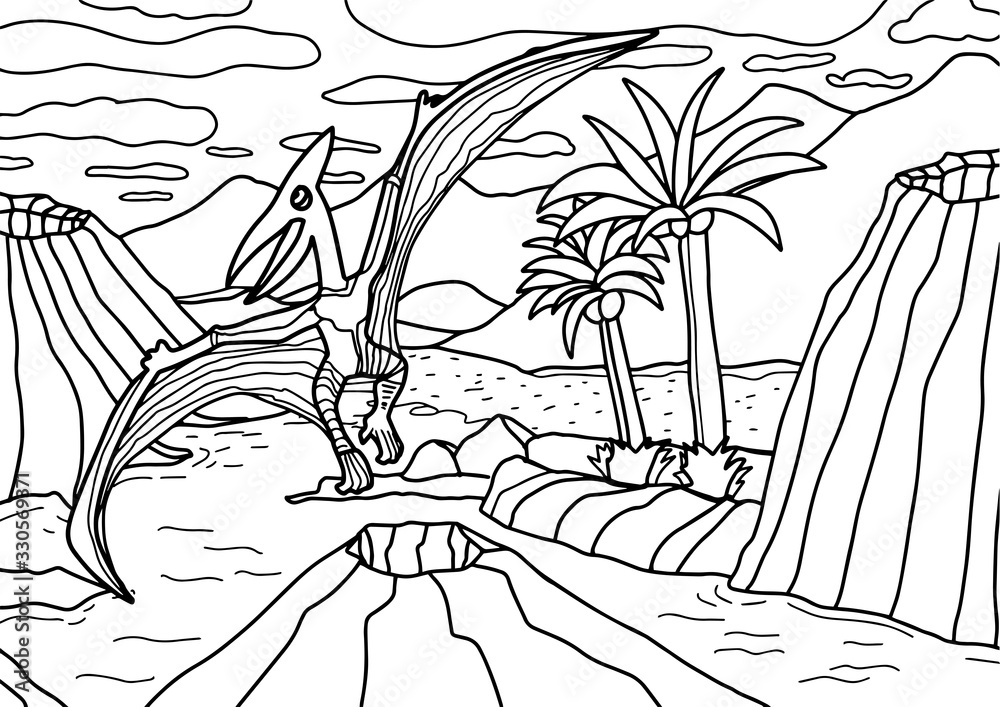 Dinosaur Pterodactyl or Pteranodon coloring book for children and ...