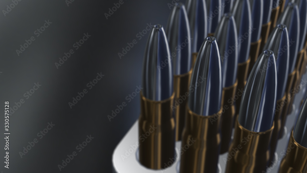 Bullet isolated. Cartridges for rifle and carbine on a black. 3d render ...