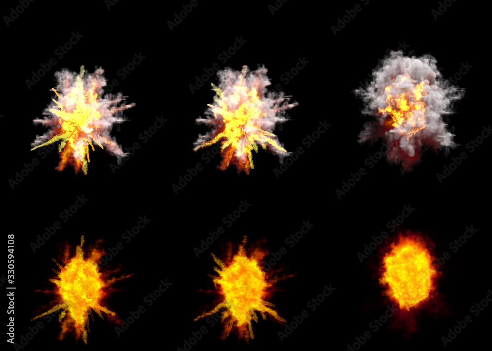 6 round explosions of anti air gun shell hit or view from top on bang ...