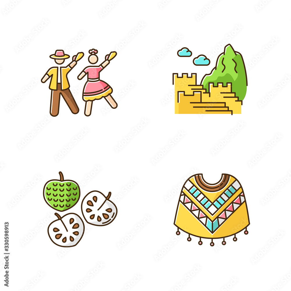 Peru RGB color icons set. Mixture of Spanish and Native American ...