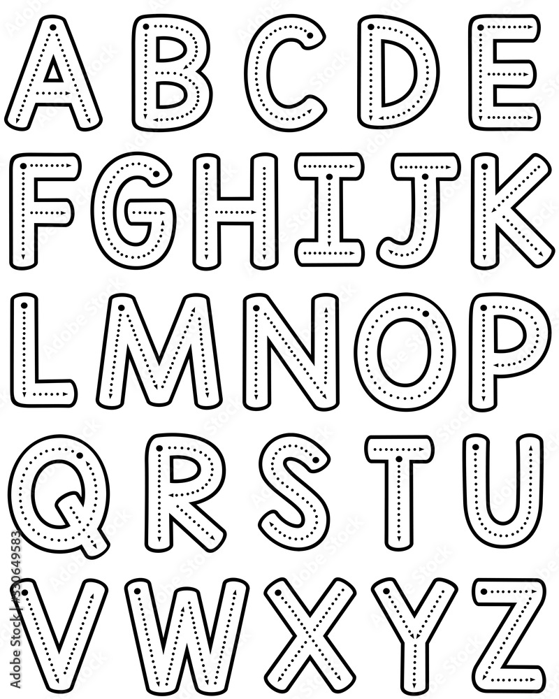 Teacher Font Trace Letter Formation - Uppercase Black and White Stock ...