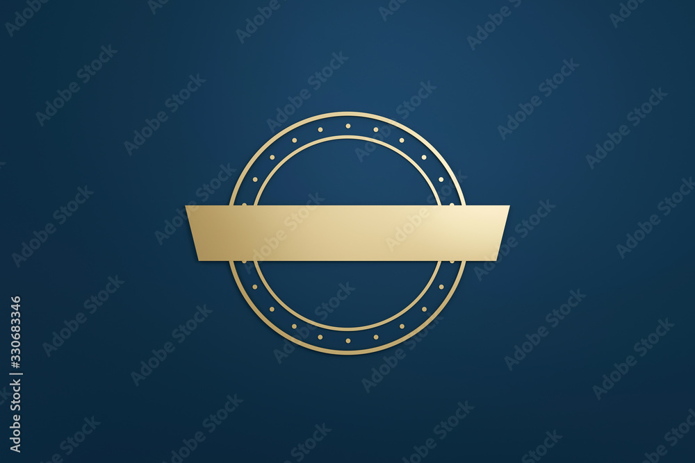 Blank logo frame and golden label with modern style on dark blue ...