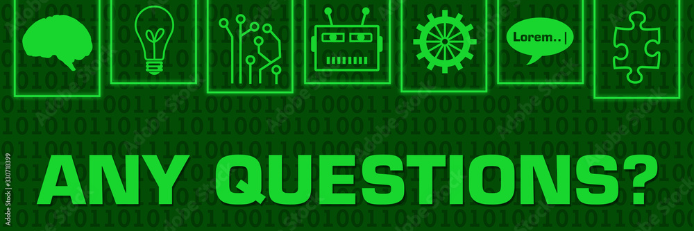 Any Questions Green Neon Binary Symbols On Top Horizontal Stock ...