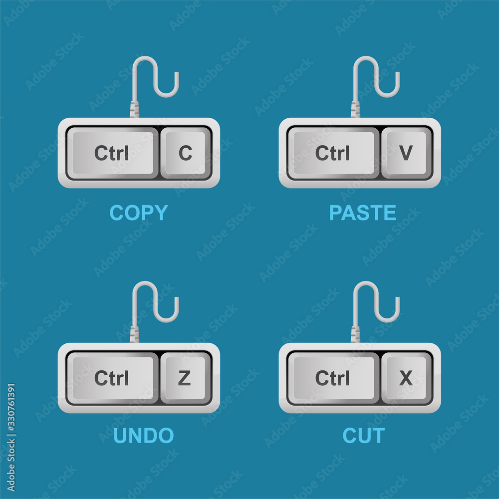 Stock-Vektorgrafik „Set of keyboard buttons,Ctrl C,Ctrl V,Ctrl Z,Ctrl X,Key shortcut vector ...
