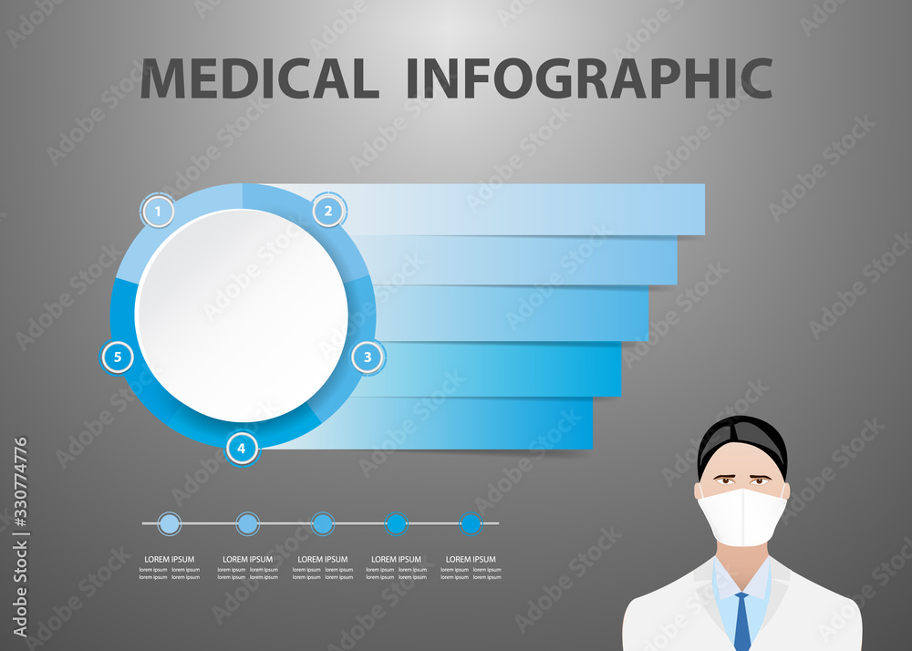 Medical infographic showing doctor with medical mask and one round ...