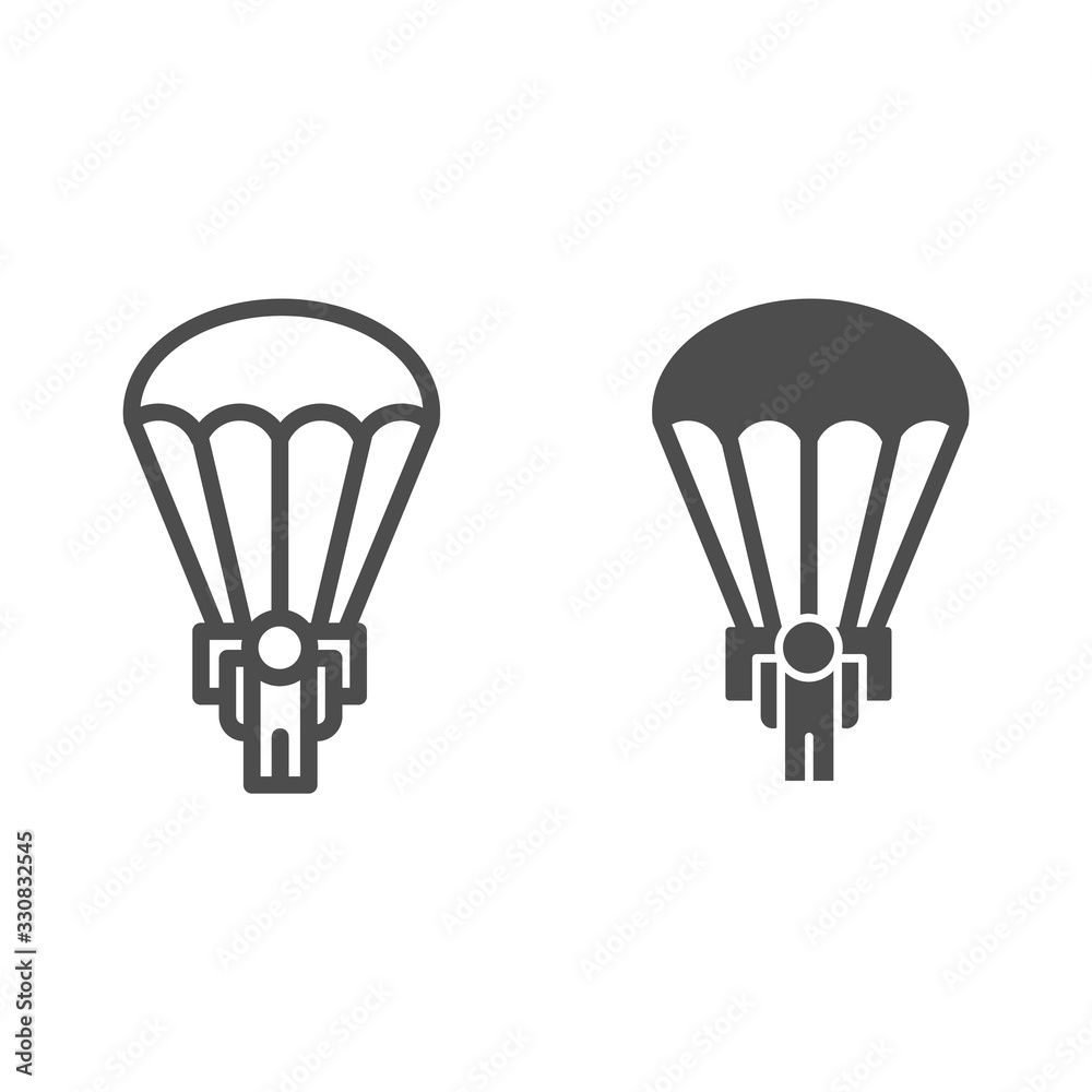 Army skydiver line and solid icon. Parachute jump, parachutist soldier ...