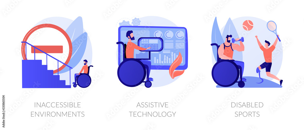 Vektor Handicapped people accessibility flat icons set. Disabled ...