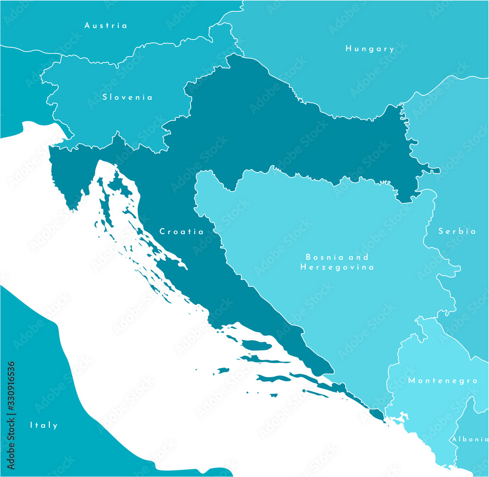Vector modern illustration. Simplified european map with Croatia ain ...