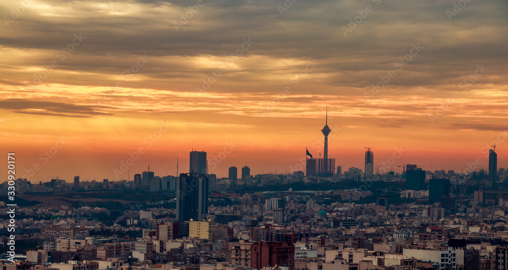 beautiful sunset over Tehran-Iran skyline at an amazing afternoon with ...