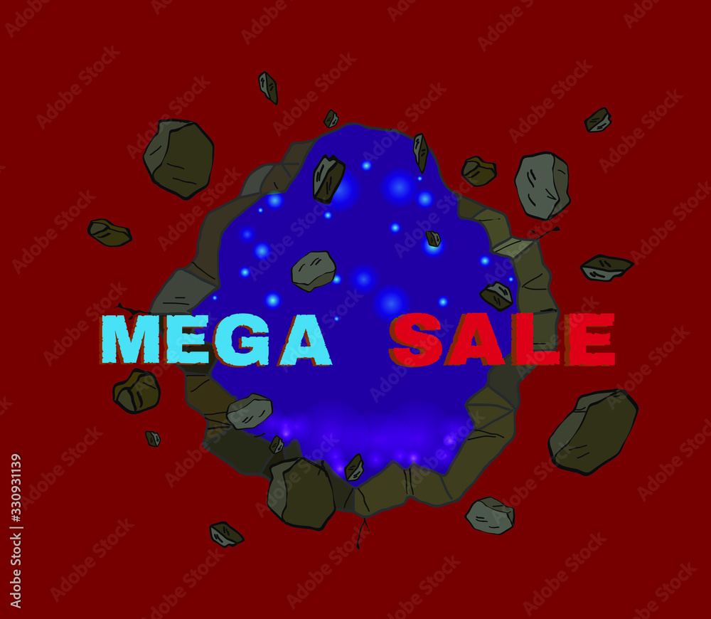 MEGA SALE 3d word exploding from Broken wall with dark night sky ...