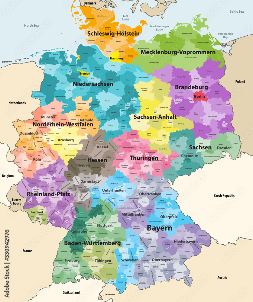 Germany high detailed vector map with neighbouring countries and ...