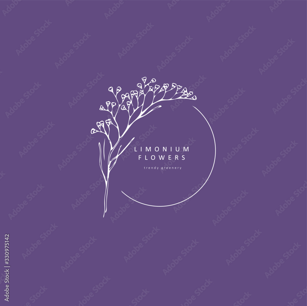 Vektor Limonium, babys breath logo and branch logo and branch. Hand ...