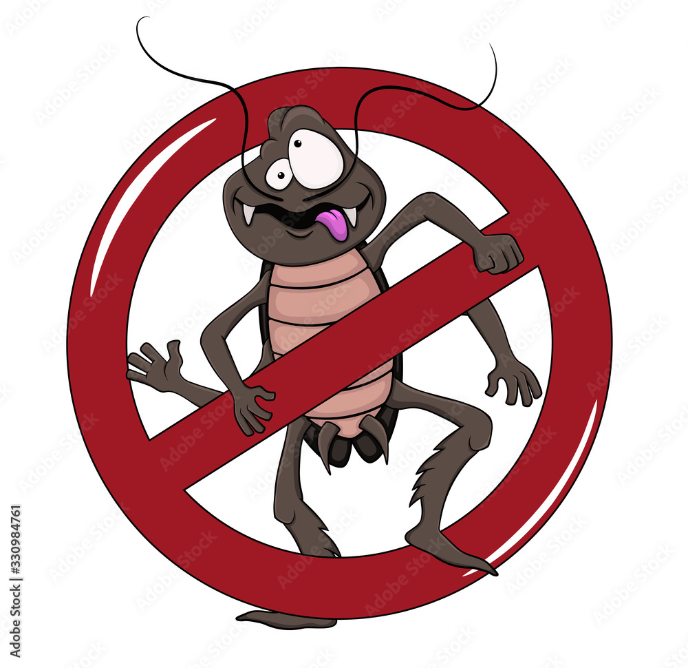 cartoon cockroach with wacky face behind stop sign vector.isolated on ...