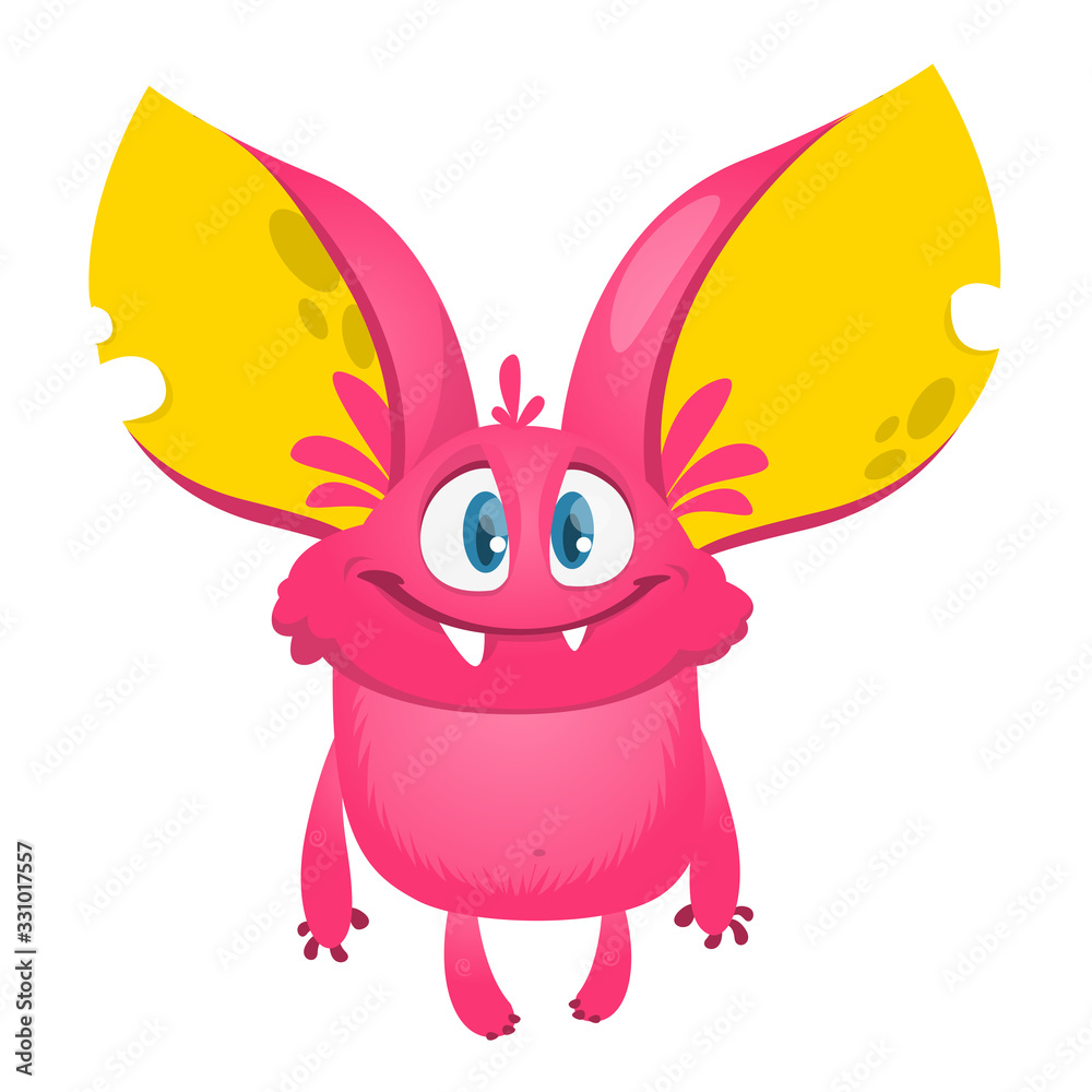Cute pink monster with big ears. Cartoon illustration. Stock Vector ...