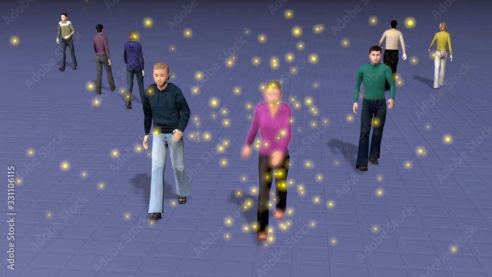 Group of people walking. Infected woman spreads germs , disease to ...