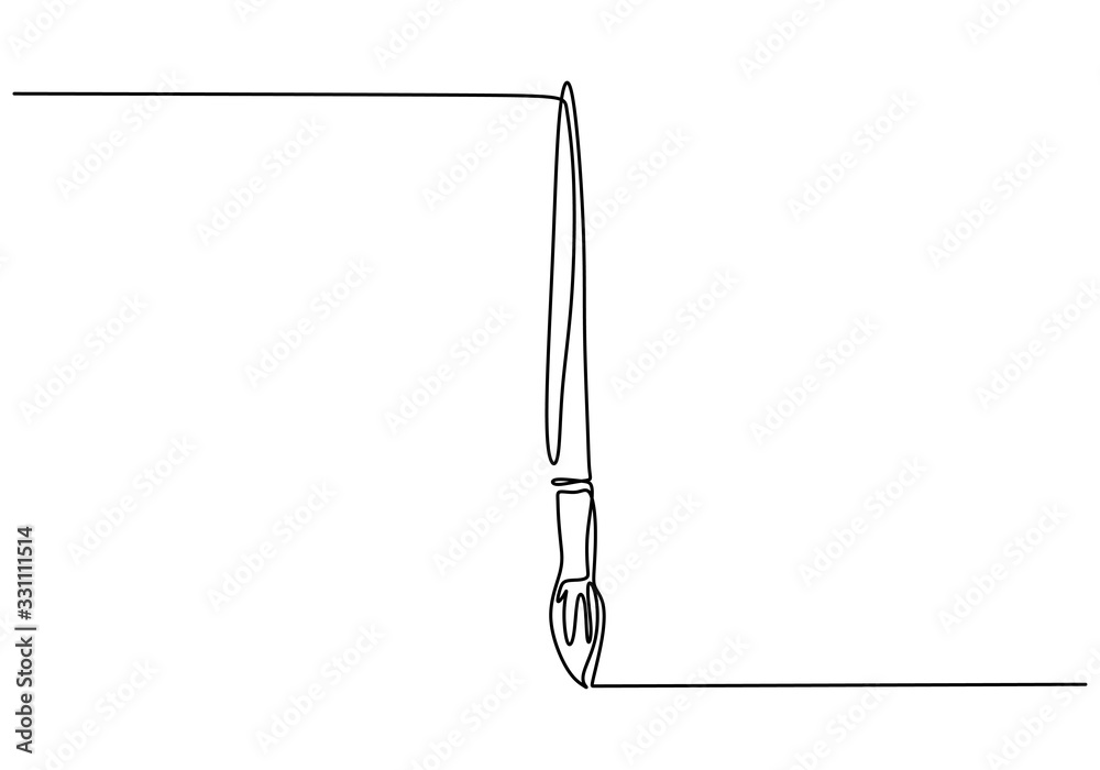Paint brush one line drawing, vector illustration simplicity hand drawn ...