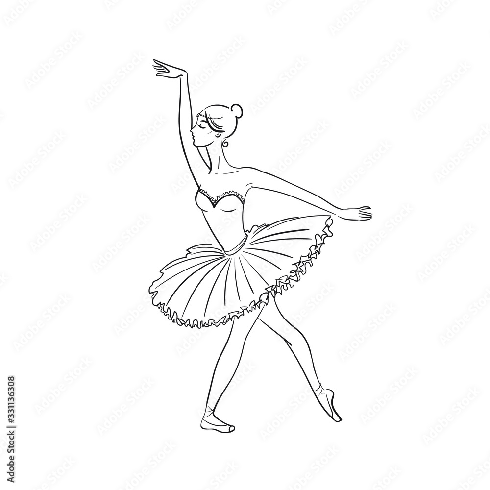Beautiful Black and white drawing ballerina on a white background ...