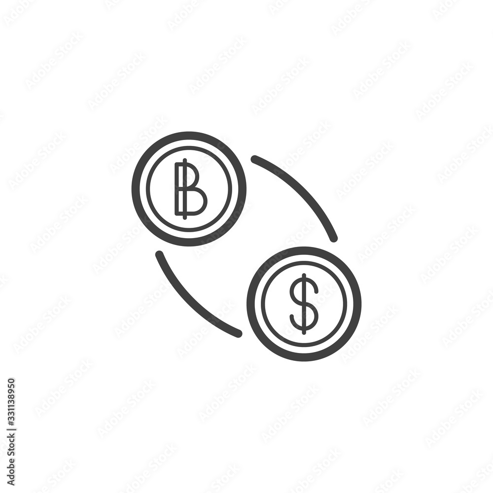 Baht and dollar exchange line icon. linear style sign for mobile ...