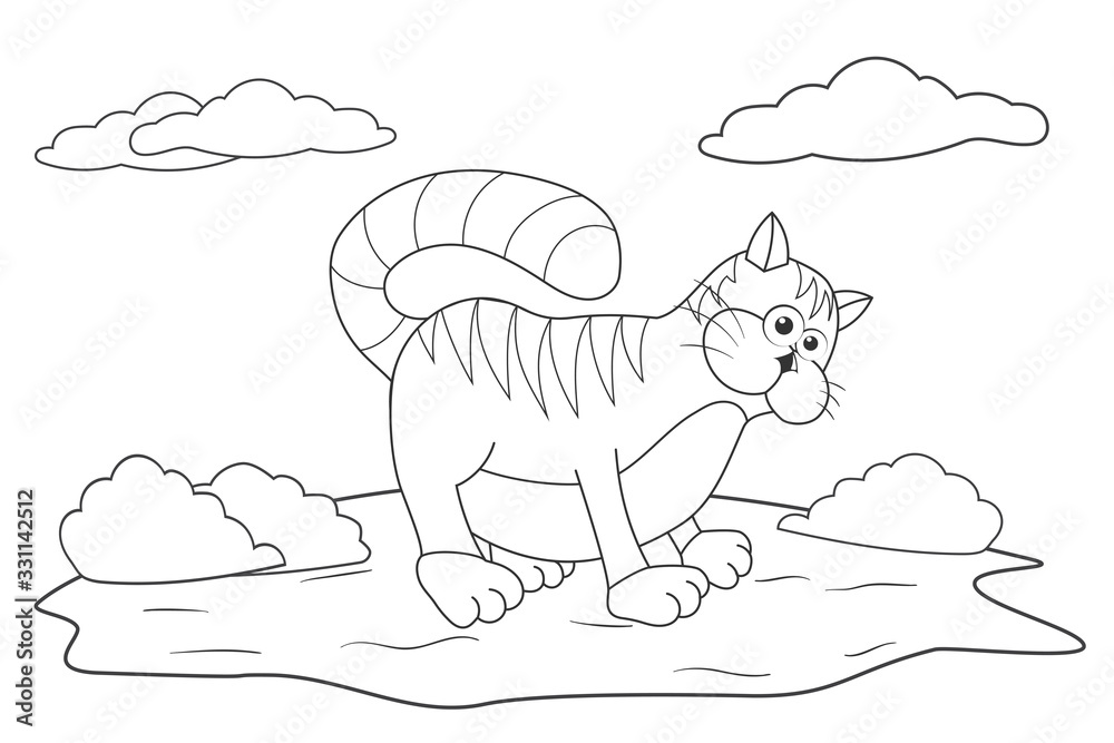 เวกเตอร์ Stock Coloring page outline of cartoon cat. Page for coloring ...