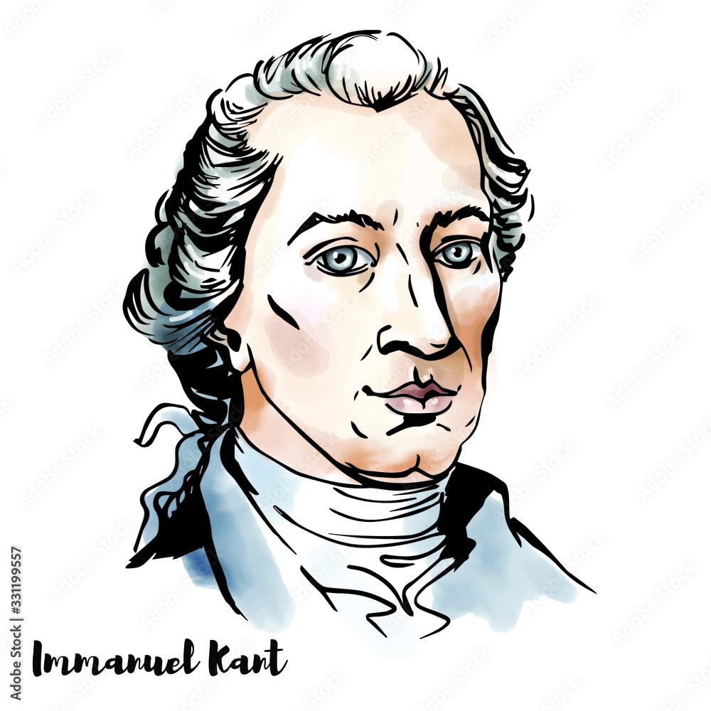 Immanuel Kant engraved watercolor vector portrait with ink contours ...