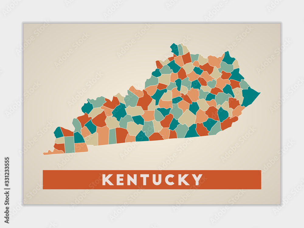 Kentucky poster. Map of the US state with colorful regions. Shape of ...