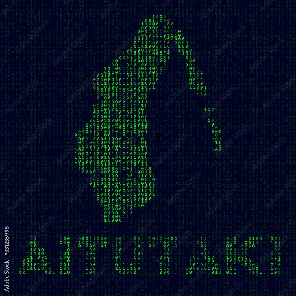 Digital Aitutaki logo. Island symbol in hacker style. Binary code map ...