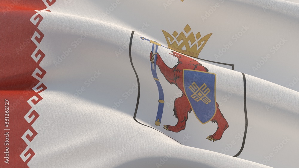Flag of Mari El. High resolution close-up 3D illustration. Flags of the ...
