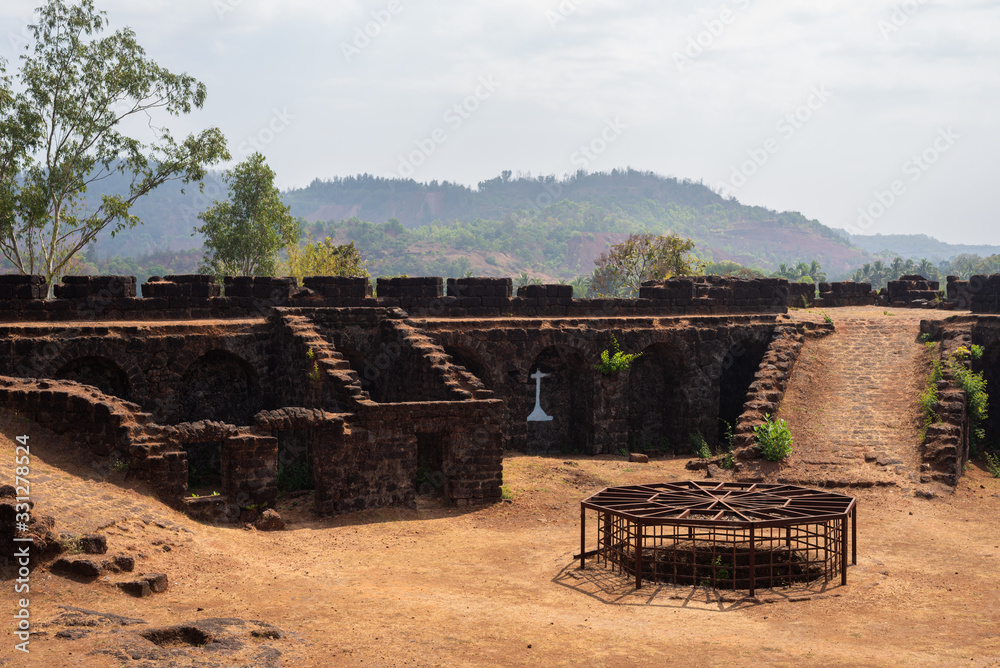 World heritage site and protected monument in Goa, India. Corjuem fort ...