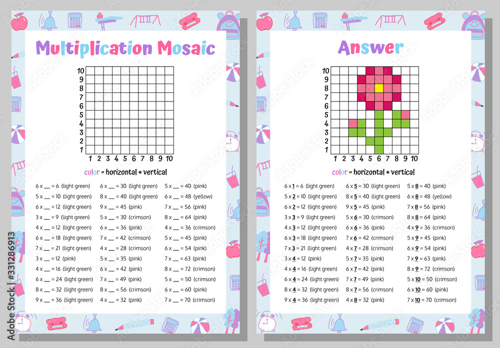 Stock-Illustration „Multiplication Mosaic Math Puzzle Worksheet ...