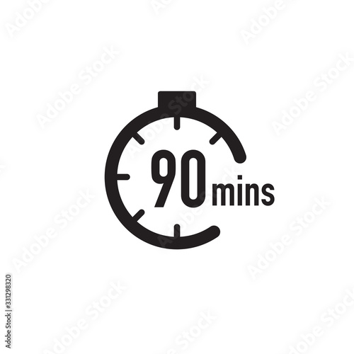 90 minutes timer, stopwatch or countdown icon. Time measure. Chronometr ...