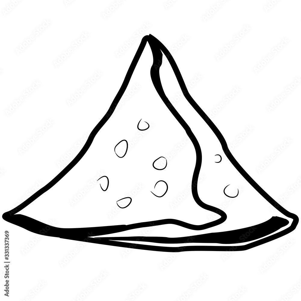 Samosa Line Drawing,Black outline indian Street Food Vector Stock ...