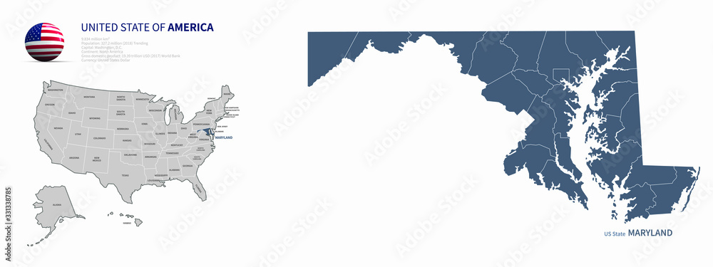 maryland map. united states map. Individual Map series of US States. us ...