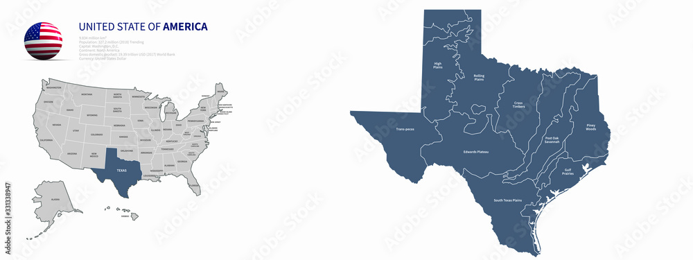 texas map. united states map. Individual Map series of US States. Stock ...