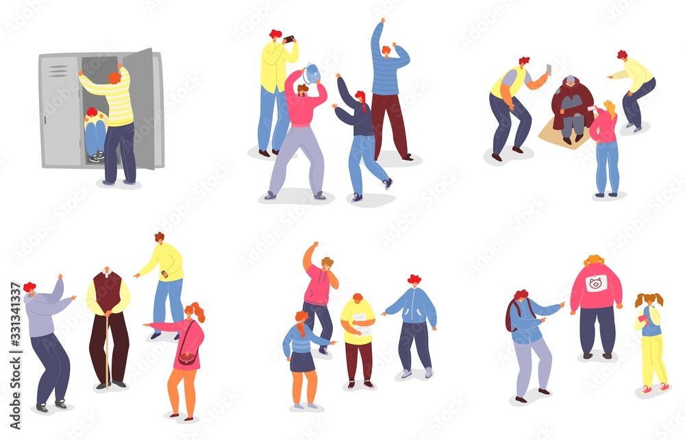 School children bullying vector illustration. Cartoon boy girl in bully ...