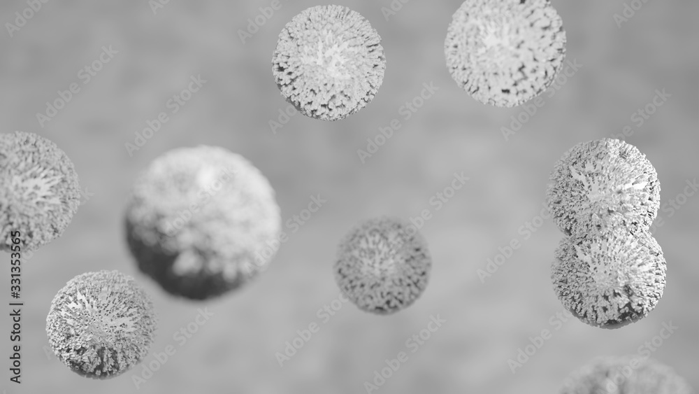 Corvid-19 new moves inside human body on blurred, black and white 3D ...