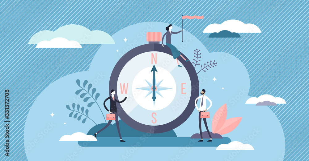 Mission vector illustration. Business path direction tiny persons ...