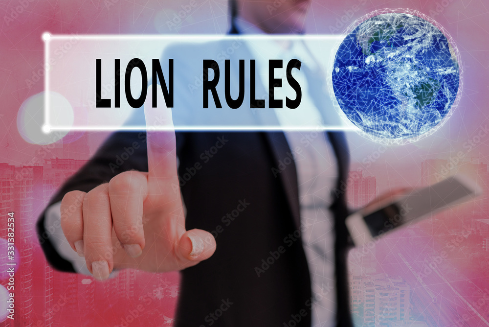 Photo Stock Writing note showing Lion Rules. Business concept for ...